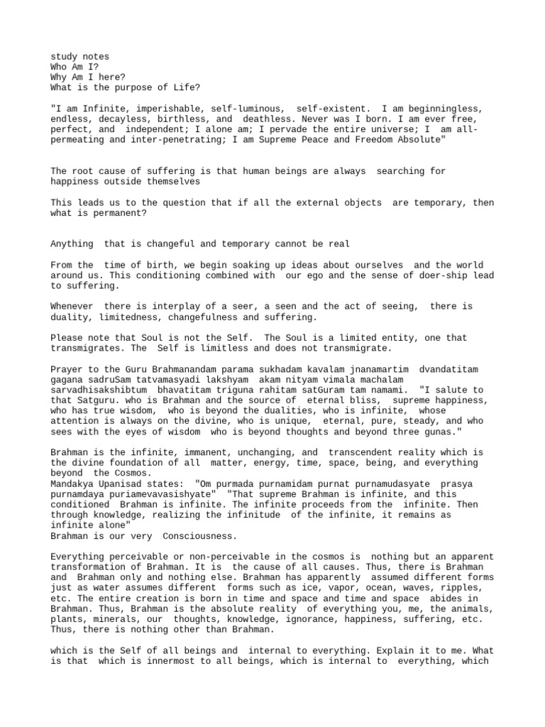 Study Notes | PDF | Ātman (Hinduism) | Brahman