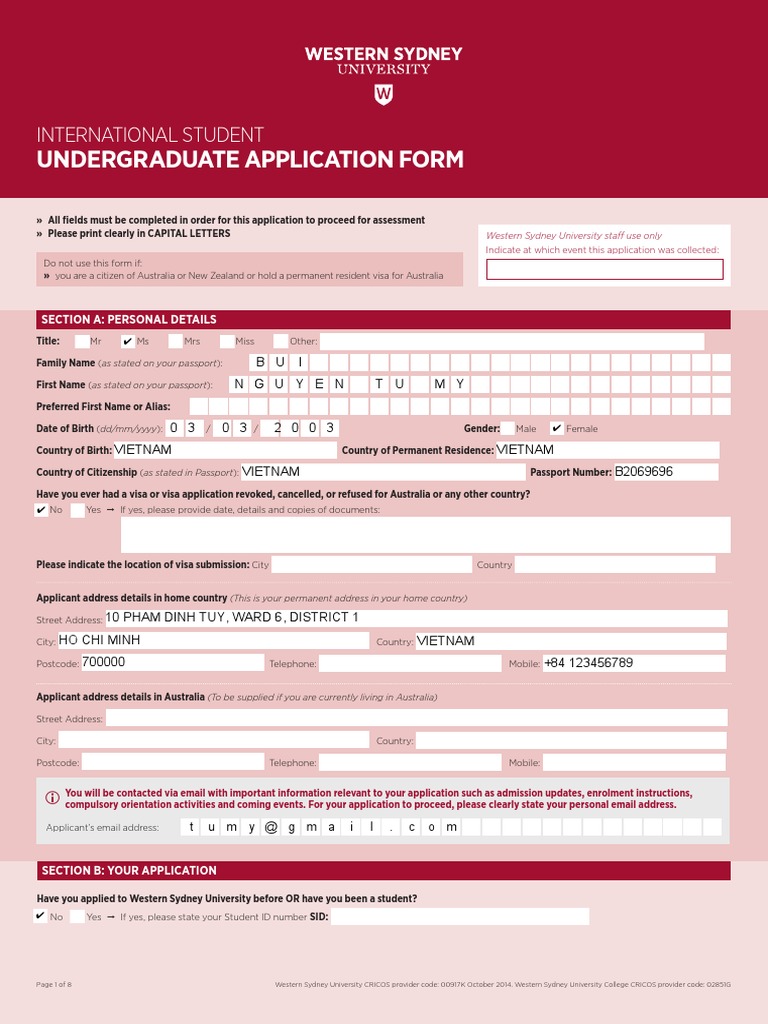 Sample Undergraduate Application Form WSU | PDF | International English ... Sample Undergraduate Application Form WSU | PDF | International English ...