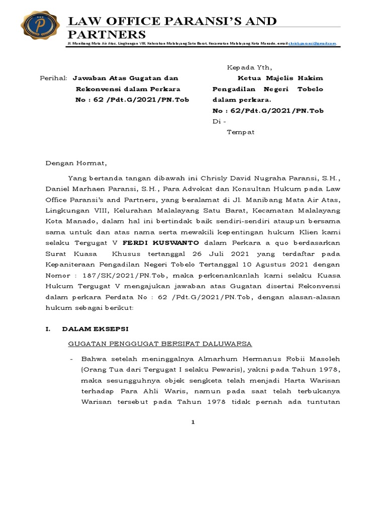 Final Jawaban Dan Gugatan Rekonvensi Ko Ferdi | PDF