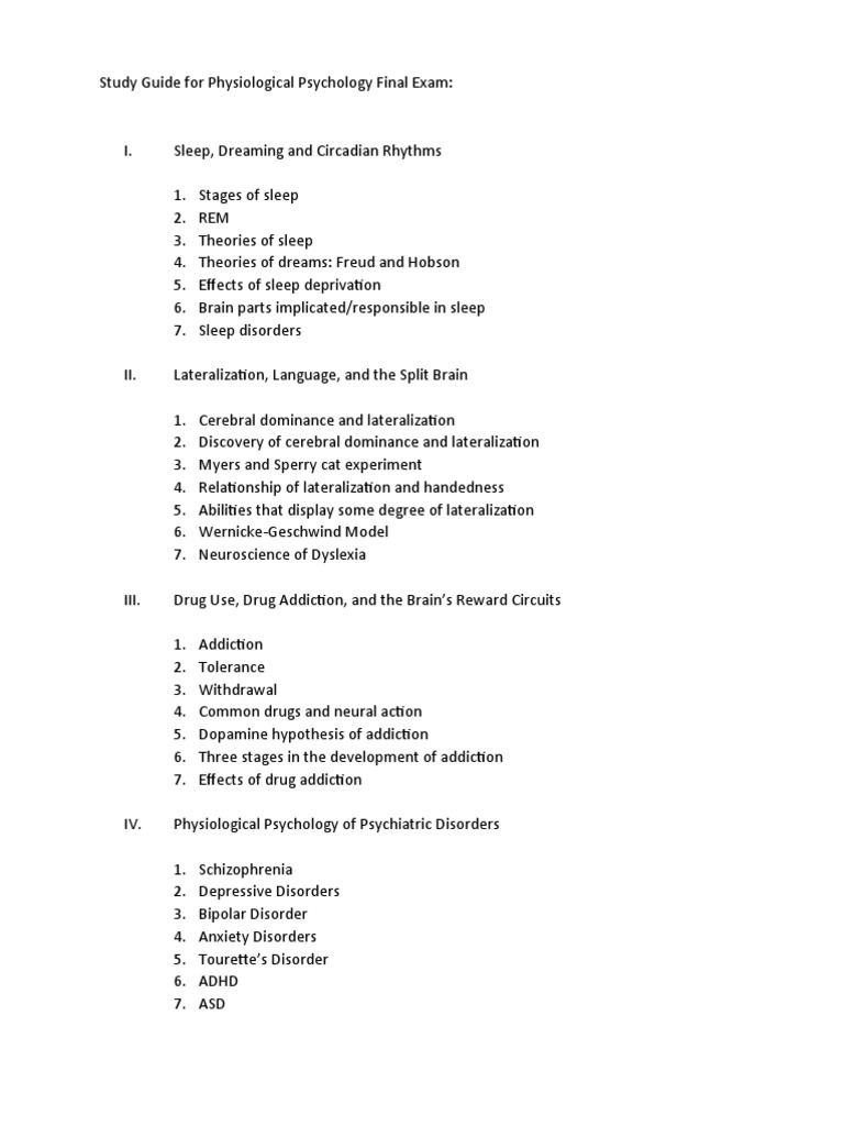 Physiological Psychology Exam Study Guide | PDF | Self-Improvement ...