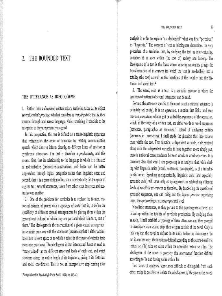 The Bounded Text by Julia Kristeva | PDF