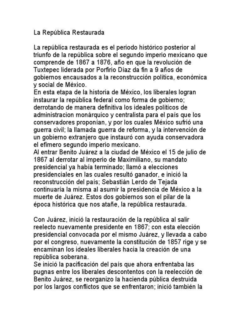 La República Restaurada en México | PDF