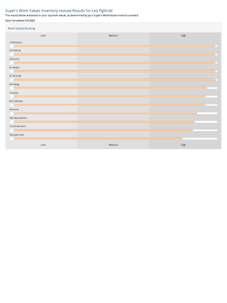 Work Values Assessment Results | PDF