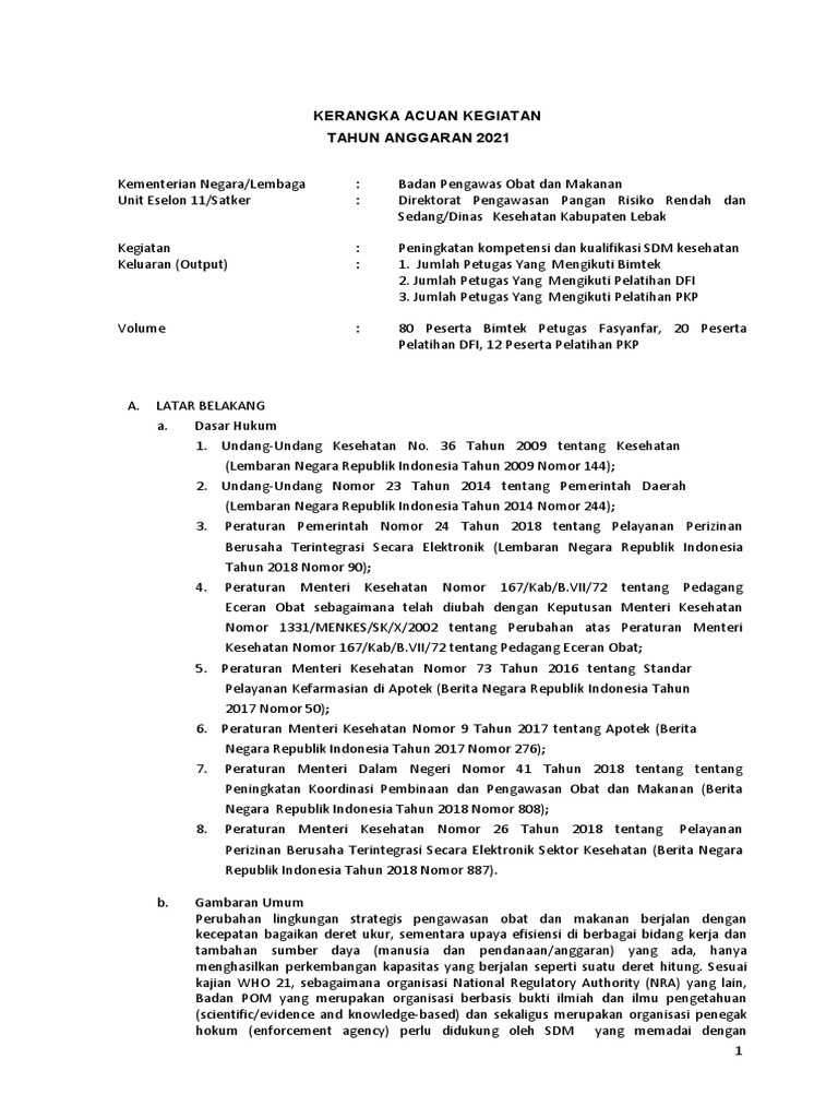 KAK Peningkatan Kompetensi Dan Kualifikasi SDM Kesehatan | PDF ...