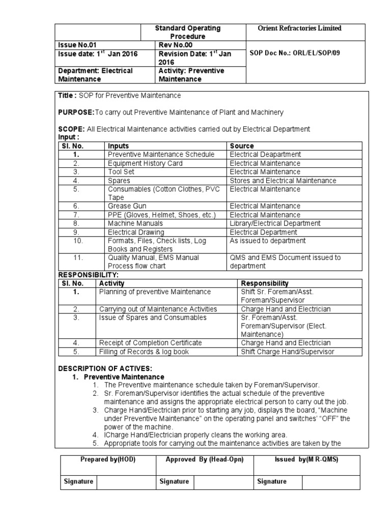 SOP-09 Preventive Maintenance - Machine | PDF | Personal Protective Equipment | Construction
