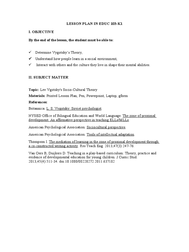 Detailed Lesson Plan in Educ 103 | PDF | Cognition | Education Theory