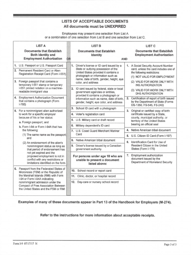 I-9 - List - of - Acceptable - Documents (1 | PDF