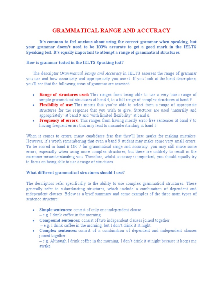 Grammatical Range and Accuracy | Download Free PDF | International ...
