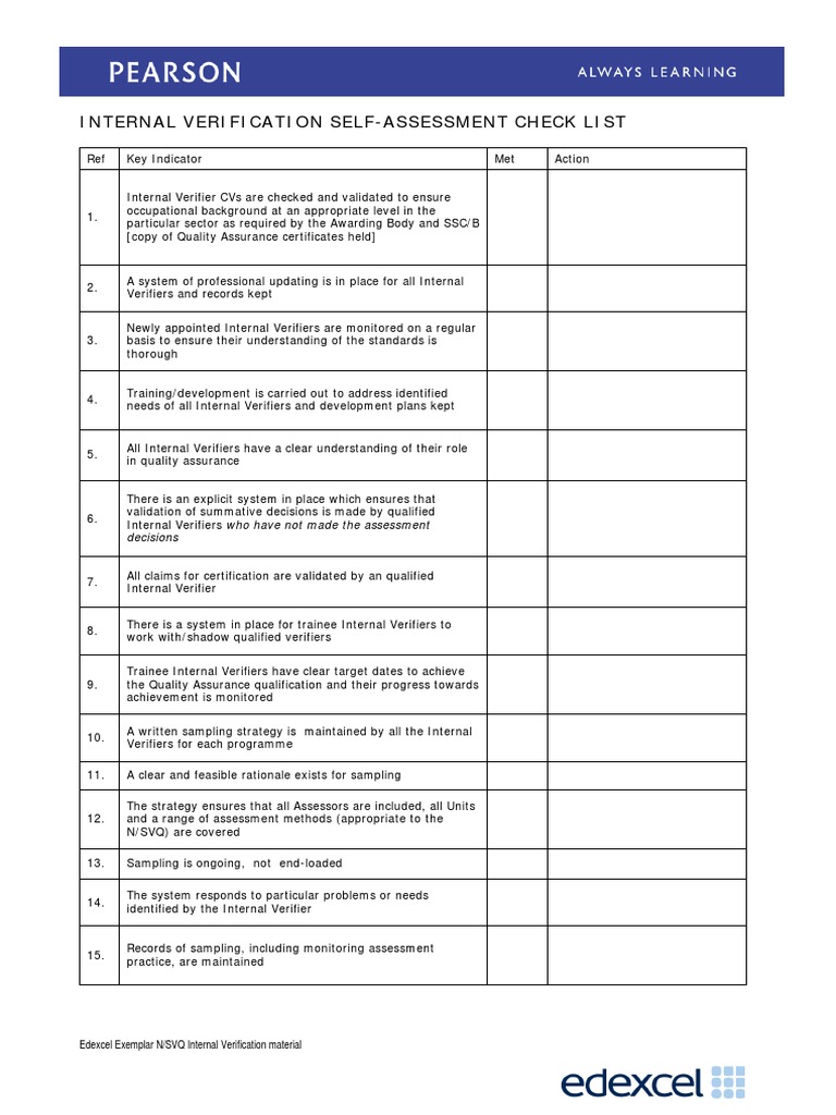 Internal Verification Self-Assessment Guide | PDF | Verification And ...