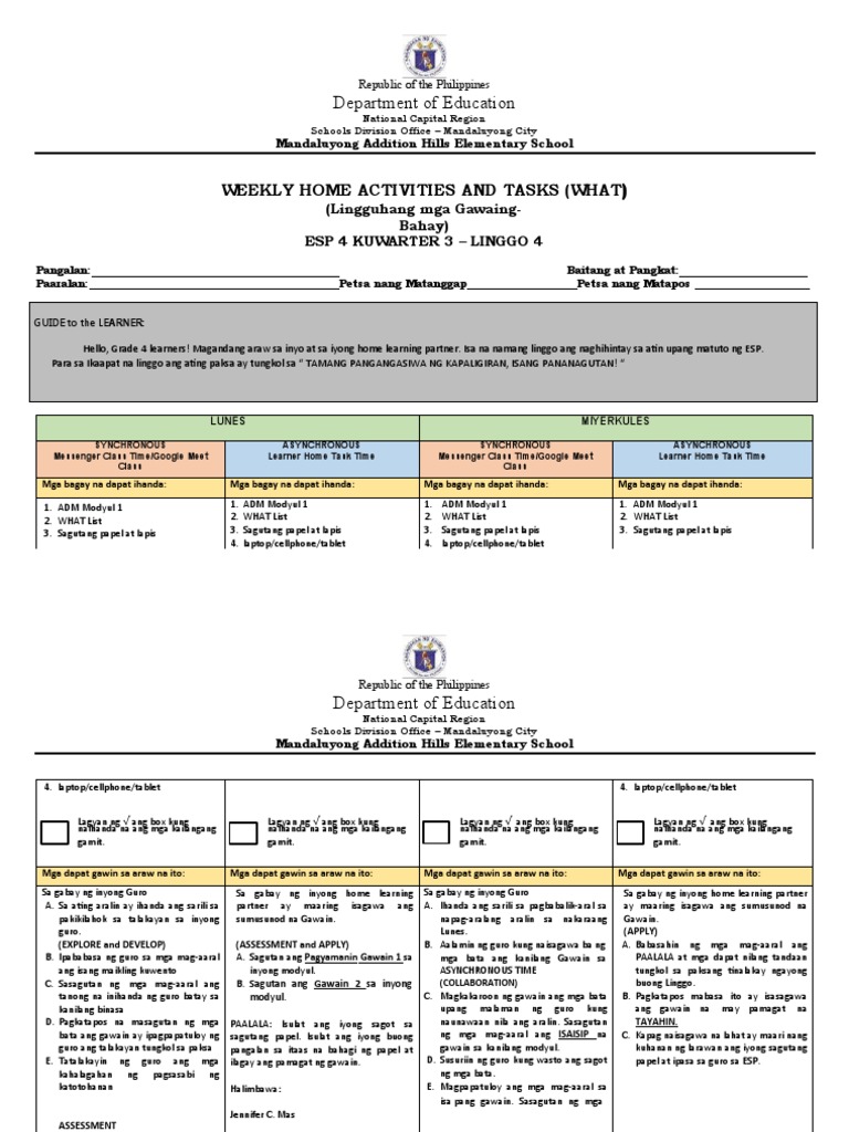 What Guide Q3 W4 Adm Esp Grade 4 - Emilio Aguinaldo | PDF