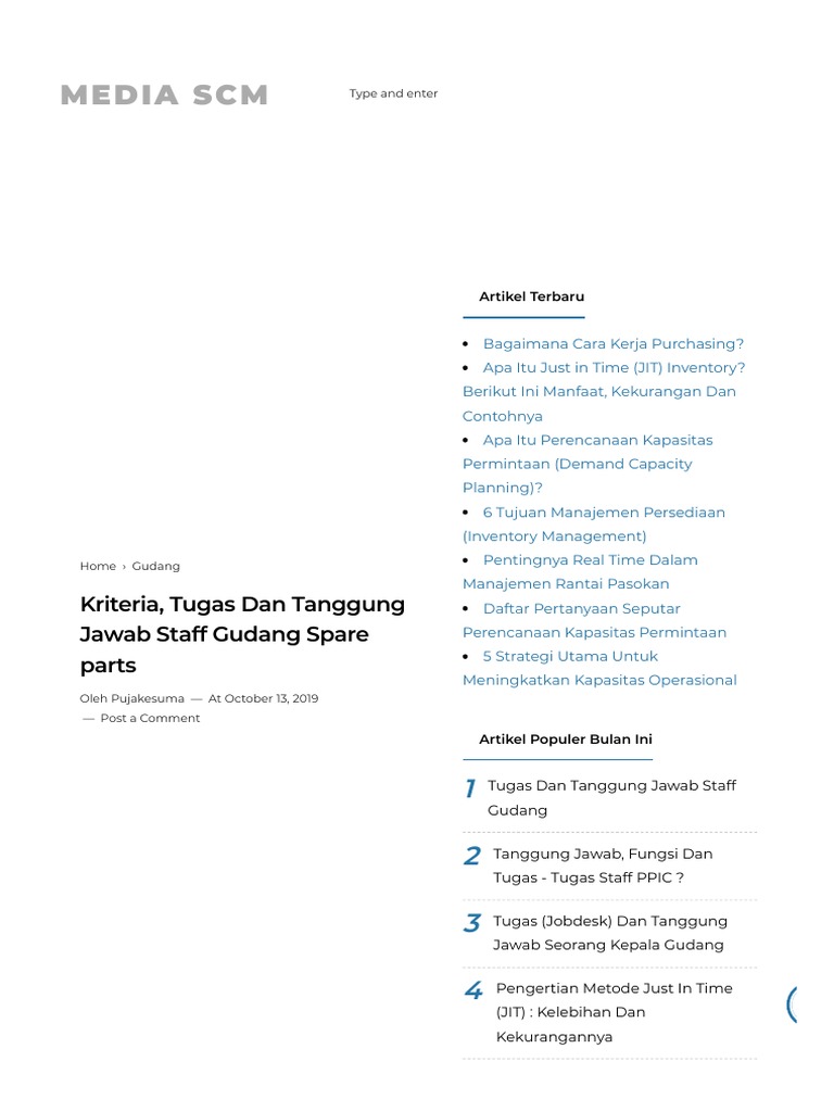 Kriteria, Tugas Dan Tanggung Jawab Staff Gudang Spare Parts - Media SCM ... Kriteria, Tugas Dan Tanggung Jawab Staff Gudang Spare Parts - Media SCM ...
