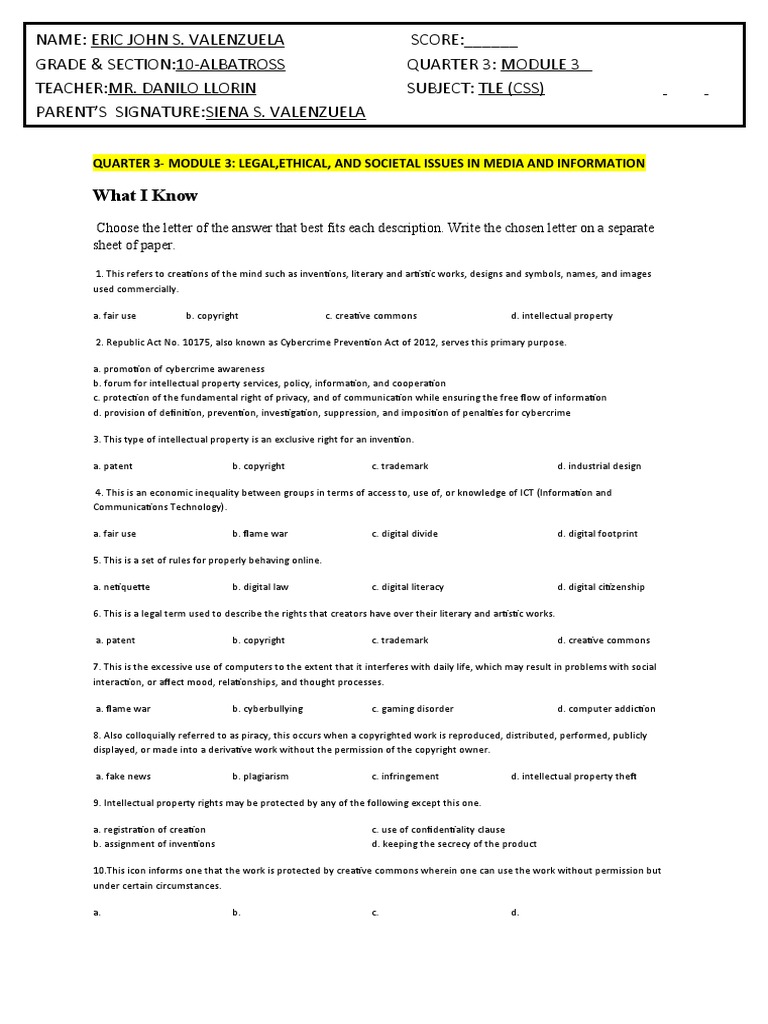 Quarter 3 Tle Ict Module 3 Undony | PDF | Intellectual Property | Copyright