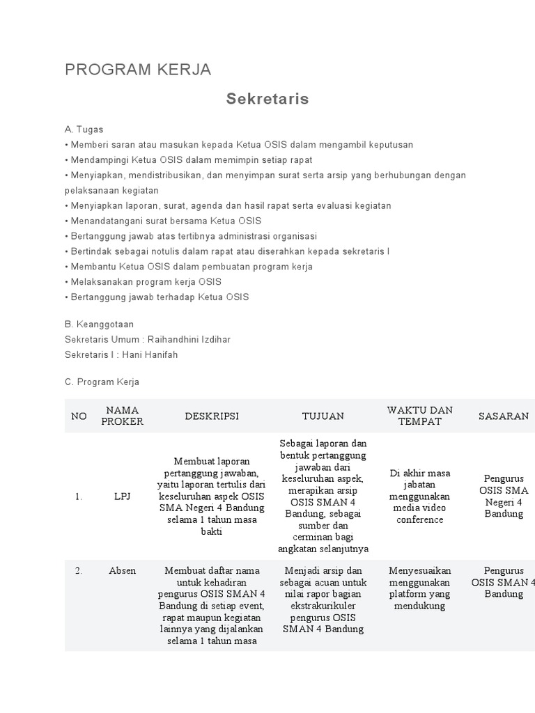 Contoh Program Kerja Osis | PDF