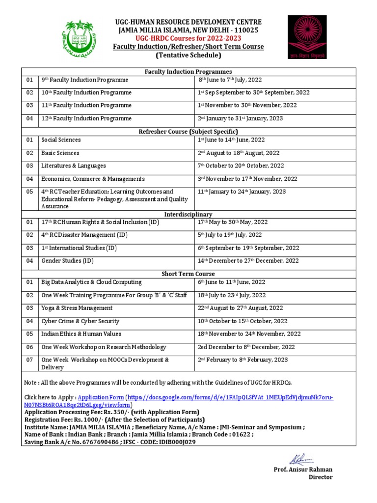 Ugc-Human Resource Develoment Centre Jamia Millia Islamia, New Delhi ...