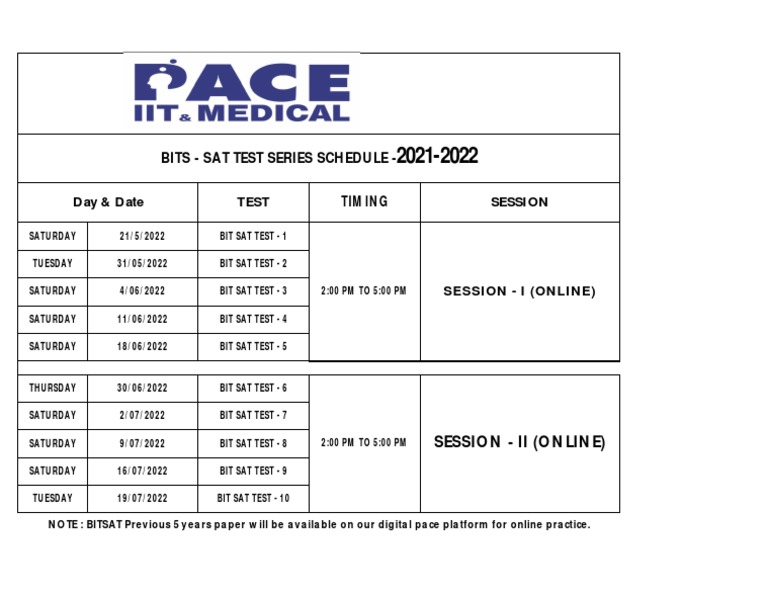 BITS SAT Test Planner 2021-22 | PDF | Games & Activities