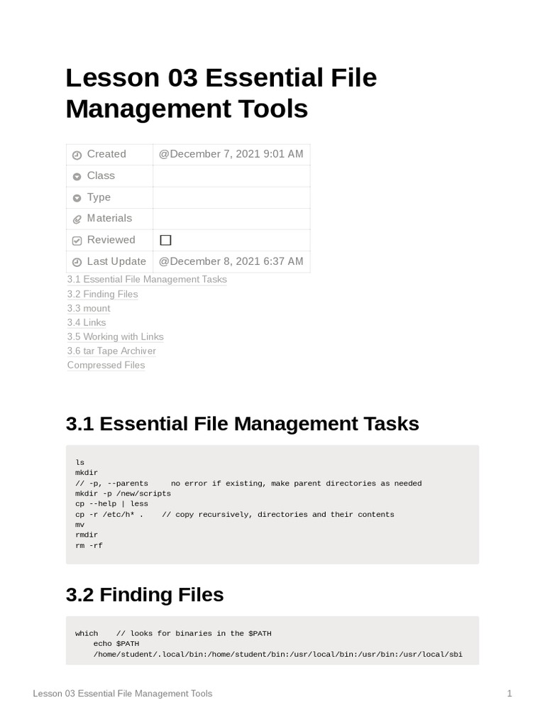 Lesson 03 Essential File Management Tools | PDF | Computer File ...