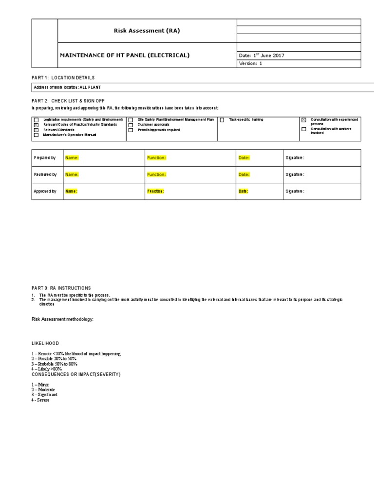 Maintenance of HT Panel | PDF | Risk | Risk Assessment