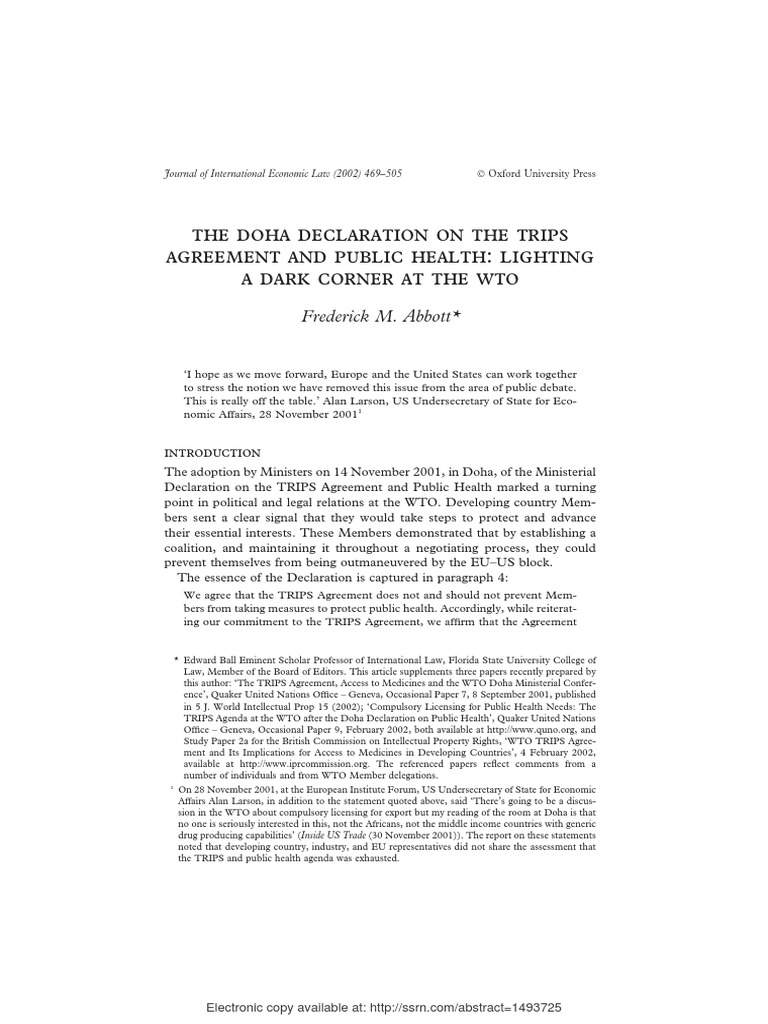 Doha Declaration On Public Health | PDF | Trips Agreement | Doha ...
