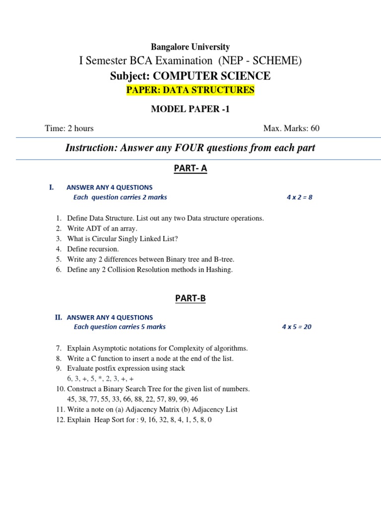 I Semester BCA Examination (NEP - SCHEME) : Subject: Computer Science ...