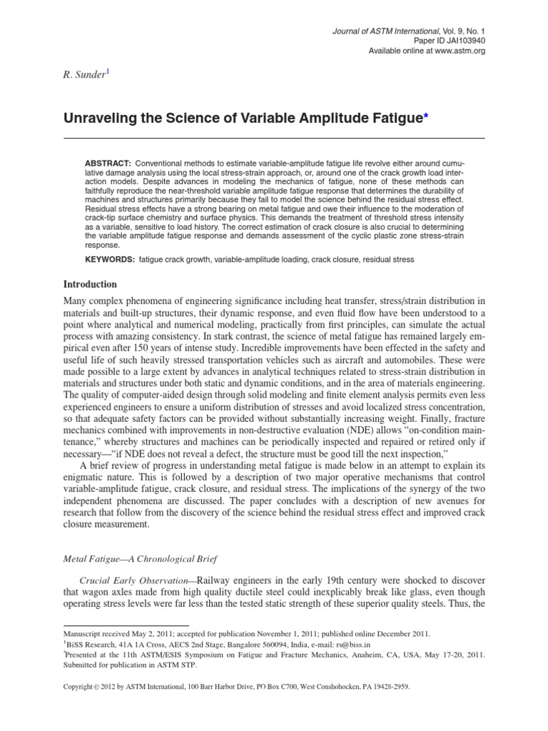 Unraveling The Science of Variable Amplitude Fatigue: R. Sunder | PDF | Fatigue (Material ...