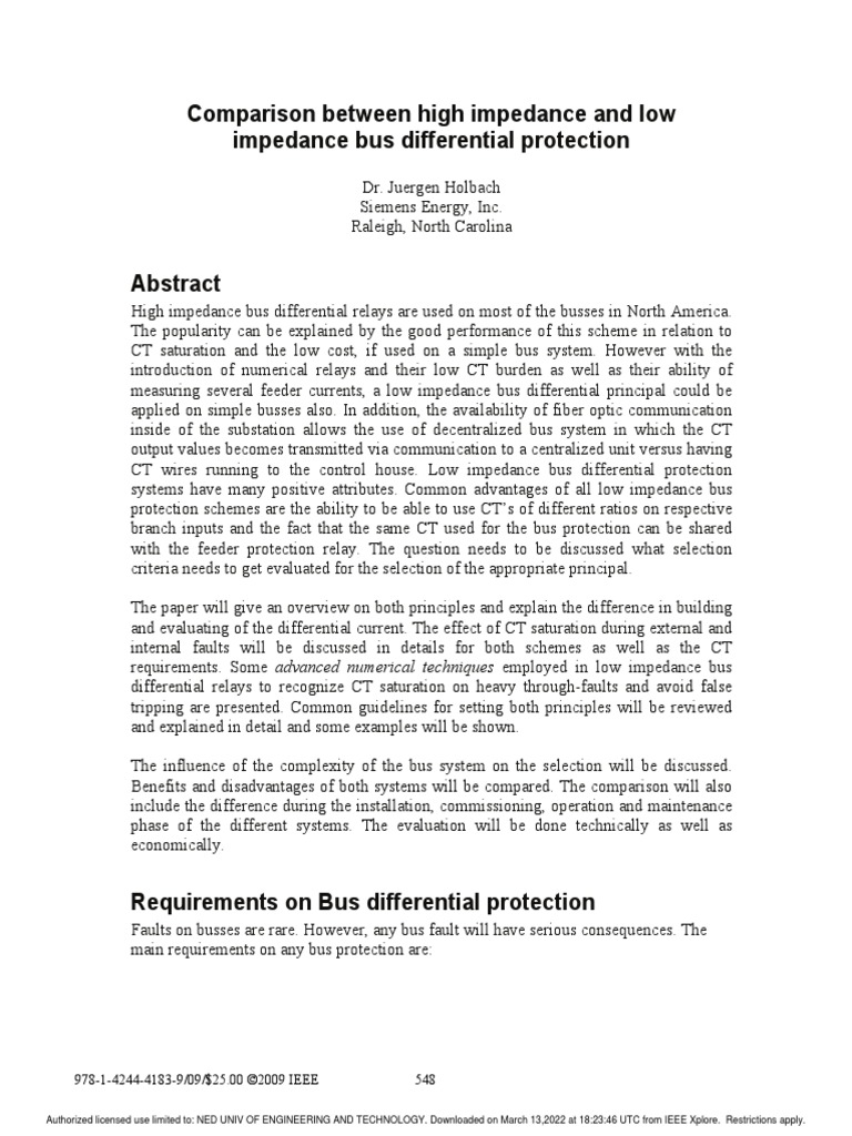 Comparison Between High Impedance and Low Impedance Bus Differential ...