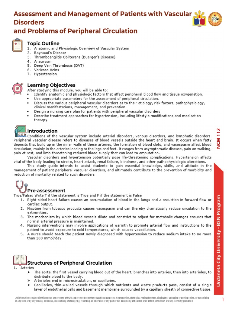 Assessment Management of Patients With Peripheral Vascular Disorders ...