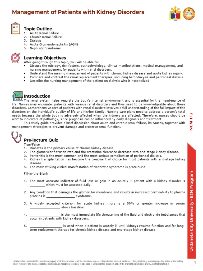 Kidney Disorders Management Guide | PDF | Dialysis | Chronic Kidney Disease