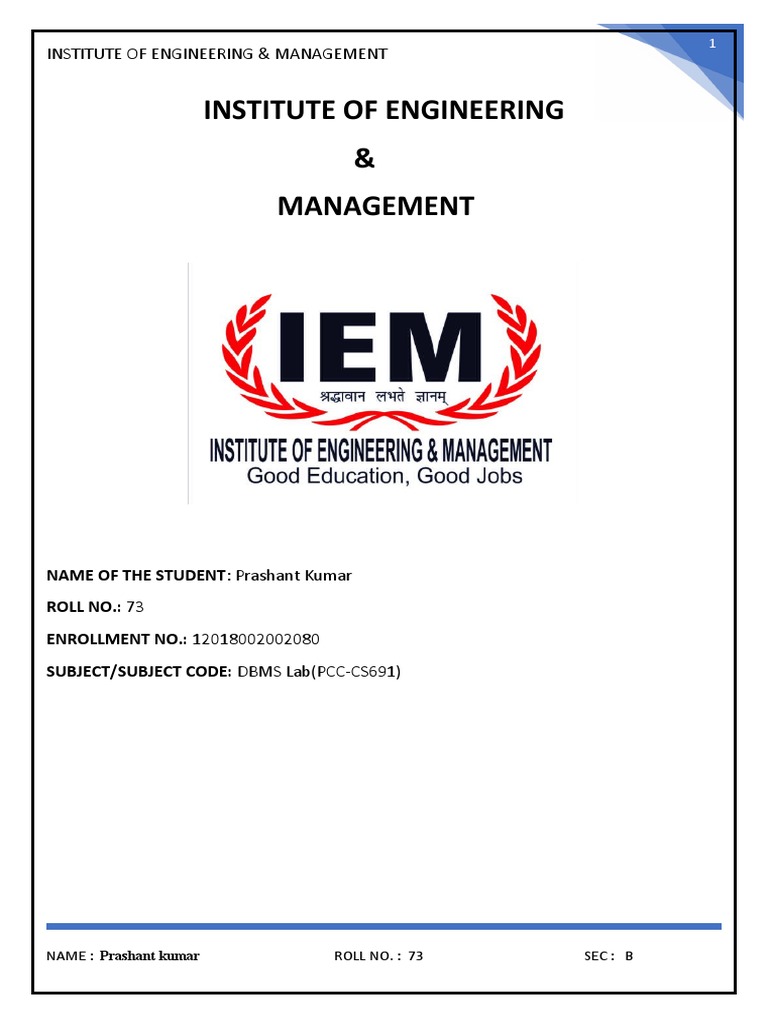 Institute of Engineering & Management | PDF