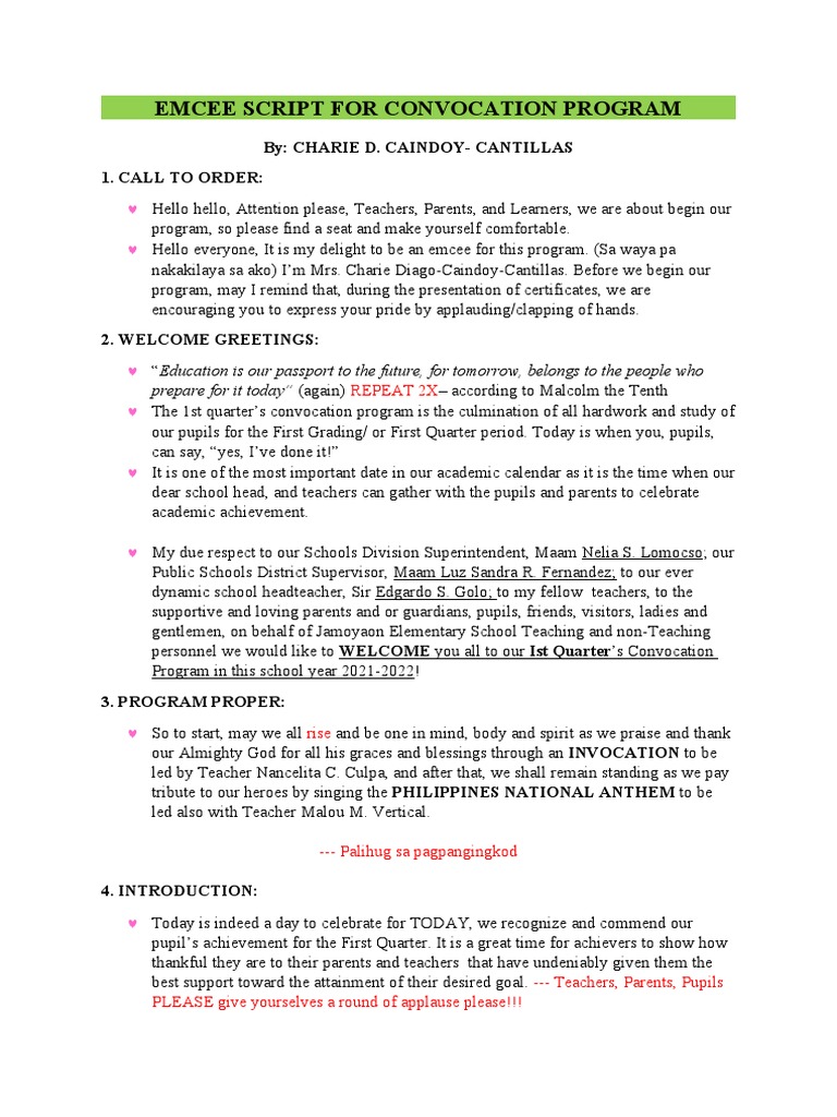 Celebrating Achievement: An Emcee Script for a School Convocation ...