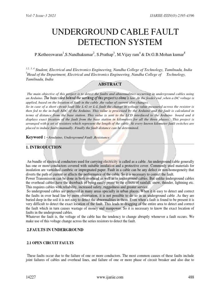 Underground Cable Fault Detection System: P.Ketheeswaran, S.Nandhakumar ...