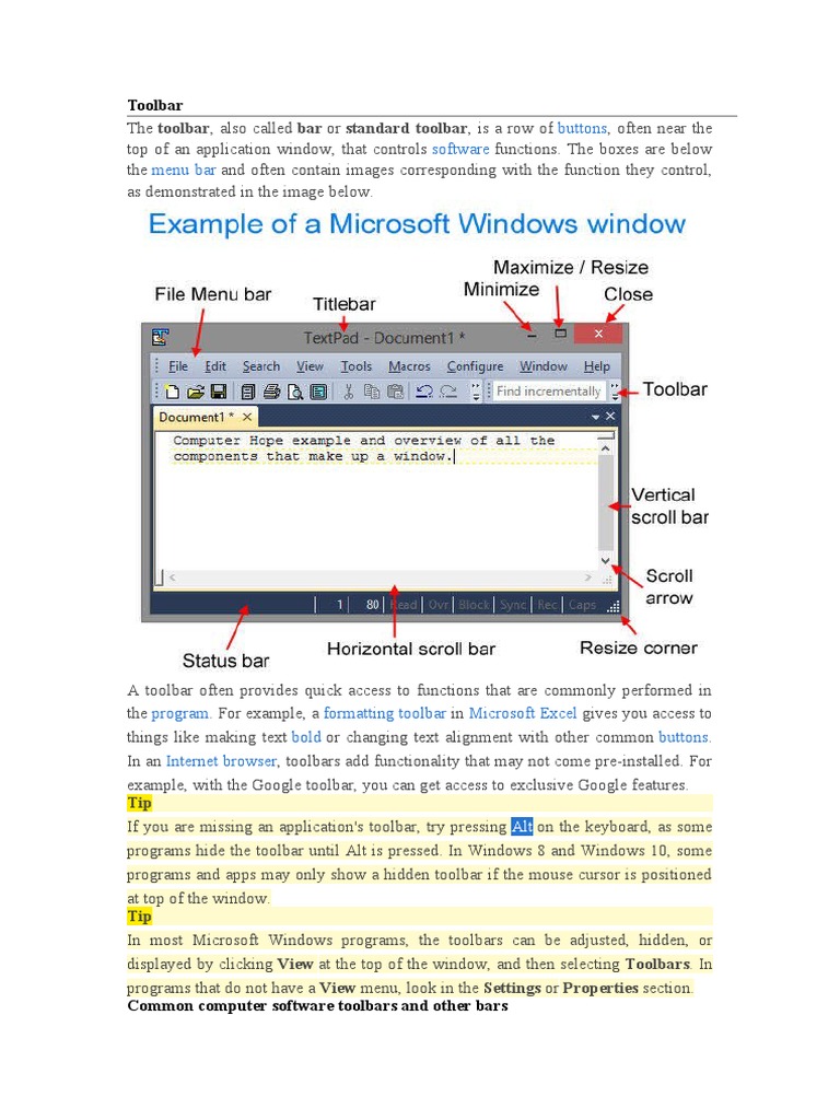 Buttons Software Menu Bar: Toolbar | PDF | Computing | System Software