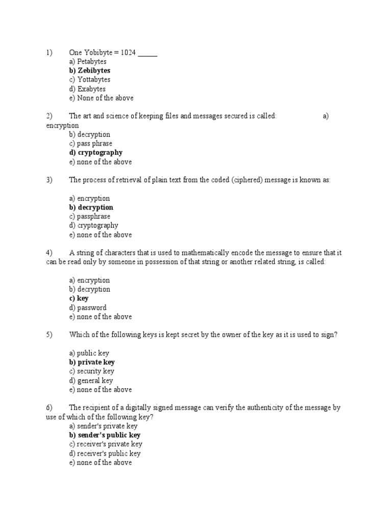 Computer Literacy Test 3 | PDF | Key (Cryptography) | Public Key ...