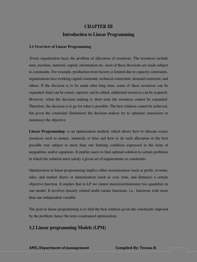 CH 3 | PDF | Mathematical Optimization | Linear Programming