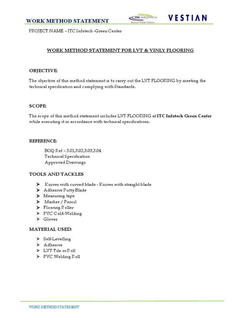 LVT Flooring Method Statement for ITC | PDF | Polyvinyl Chloride | Flooring