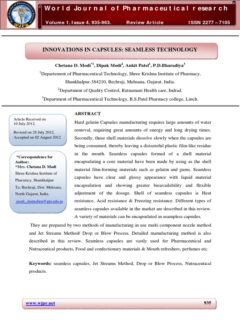 Innovations in Seamless Capsule Technology | PDF | Solubility | Liquids