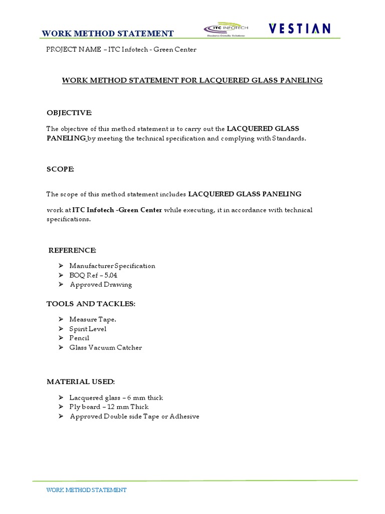 Work Method Statement - LACQUERED GLASS PANELING | PDF | Personal ...