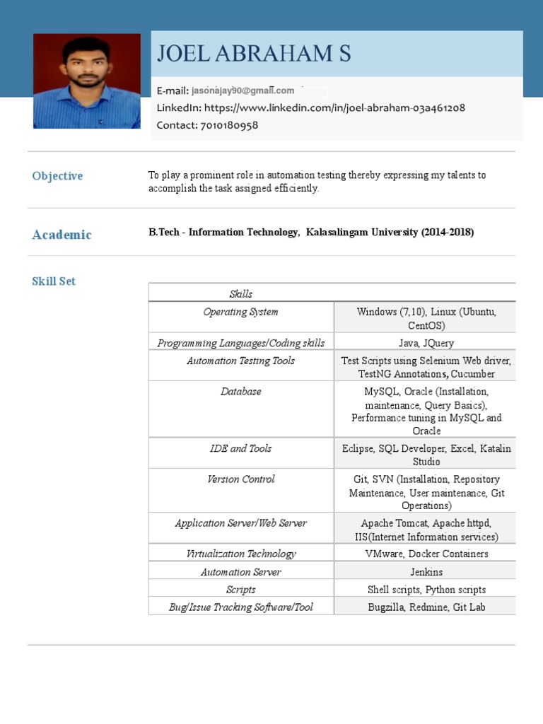 Joel Abraham Automation Testing 2.5yrs CTS Chennai | PDF | My Sql ...