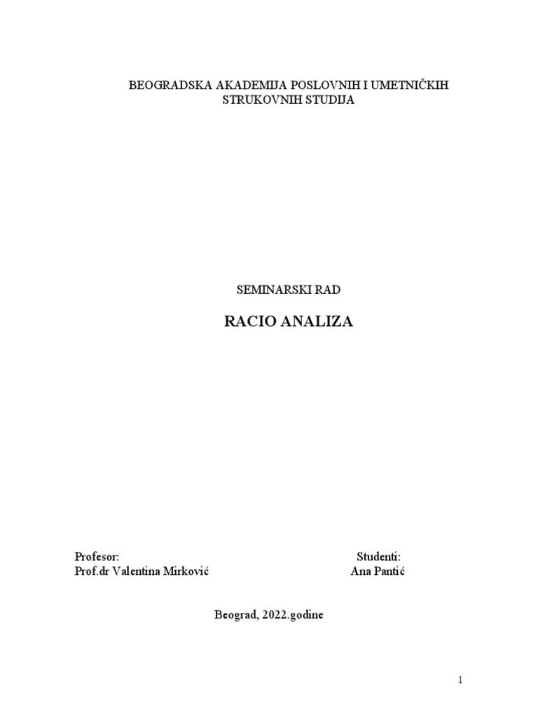 Ana Pantic RACIO-ANALIZA | PDF