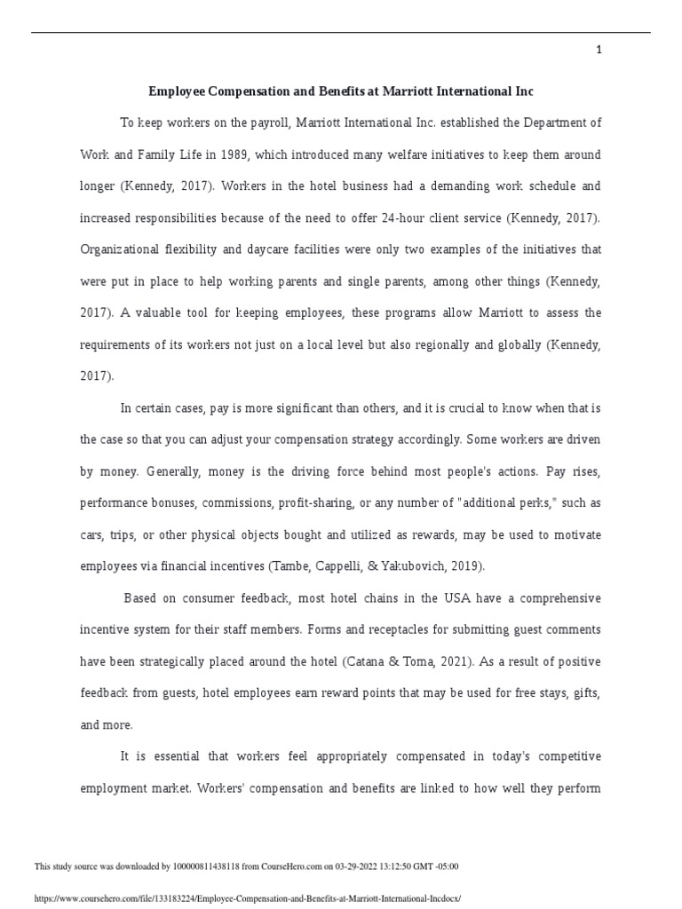 Employee Compensation and Benefits at Marriott International Inc | PDF ...