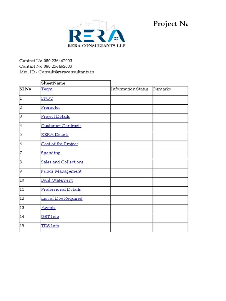 Check List Project Name RERA Audit 2018 | PDF | Banks | Financial Services
