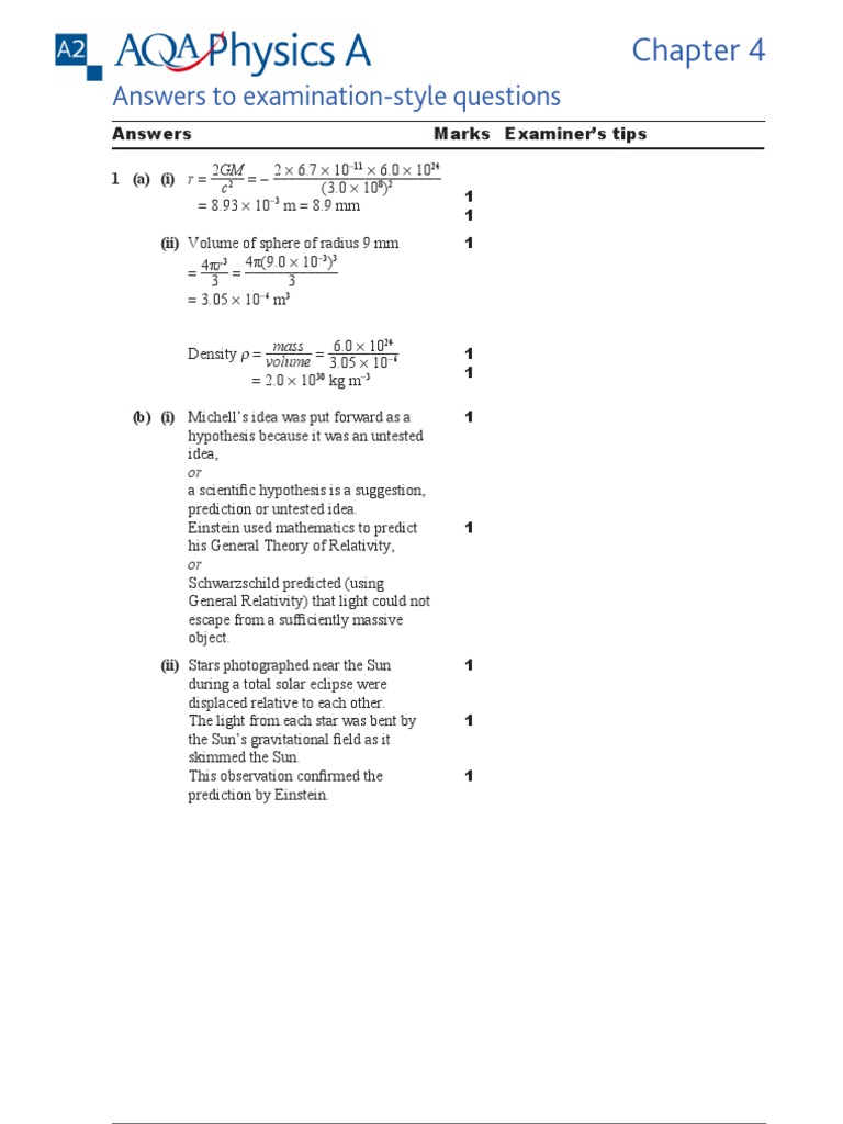 AQA A2 Physics A Chapter 4 Textbook Answers | PDF | Potential Energy ...