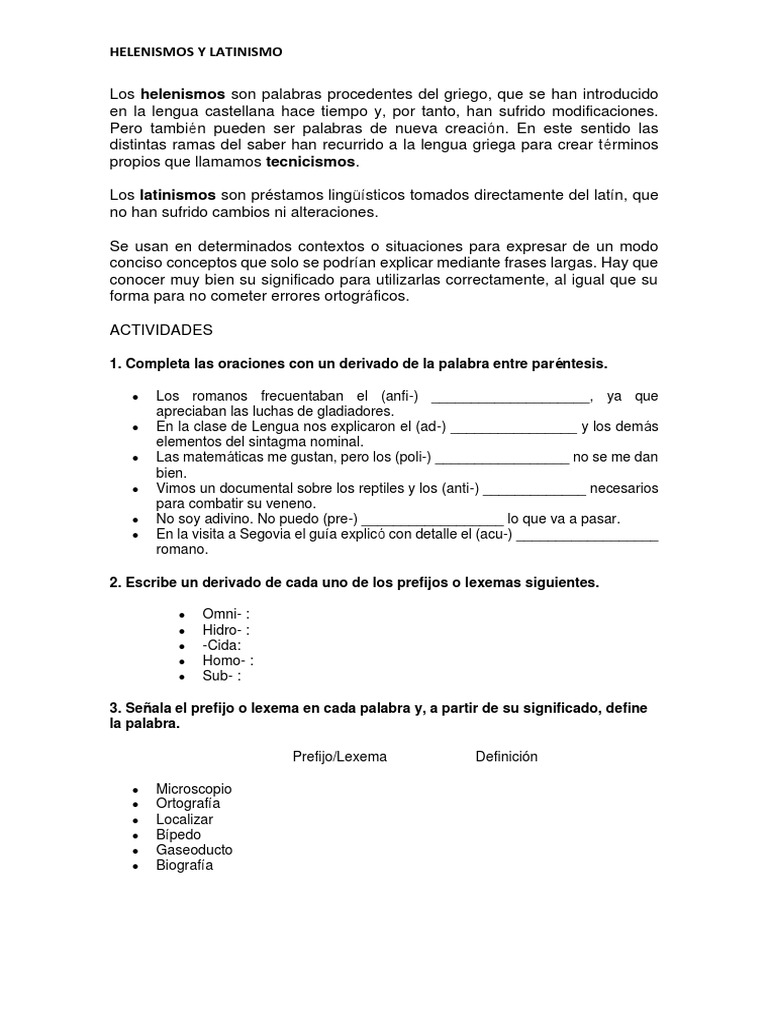 Helenismos y Latinismos | PDF | Palabra | Lingüística