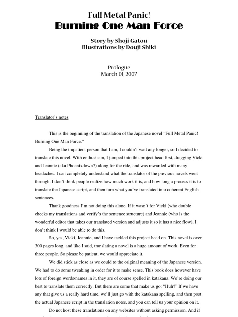 Full Metal Panic - Burning One Man Force - Prologue) | PDF | Nature