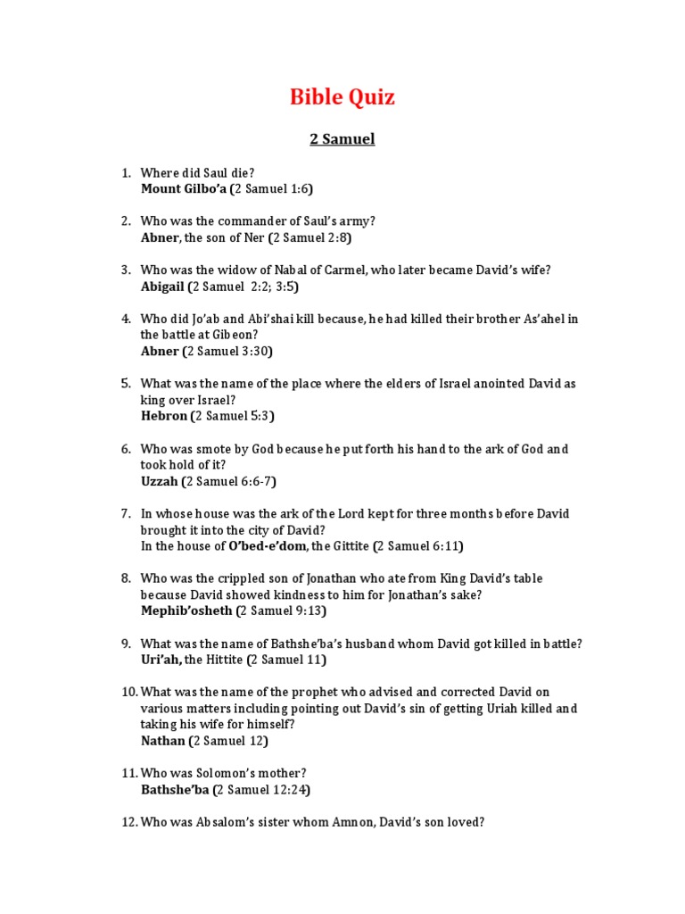 Bible Quiz: 2 Samuel | PDF | David | Books Of Samuel