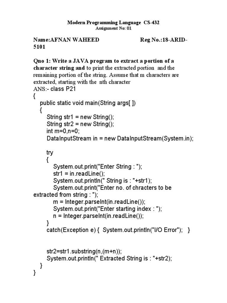 Program to Extract a Portion of a String and Count Character and Word ...