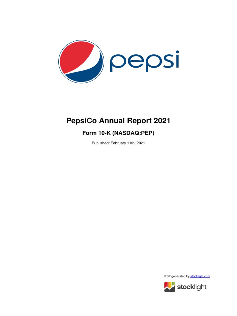 Pepsico Annual Report 2021: Form 10-K (Nasdaq:Pep) | PDF | Pepsi Co ...