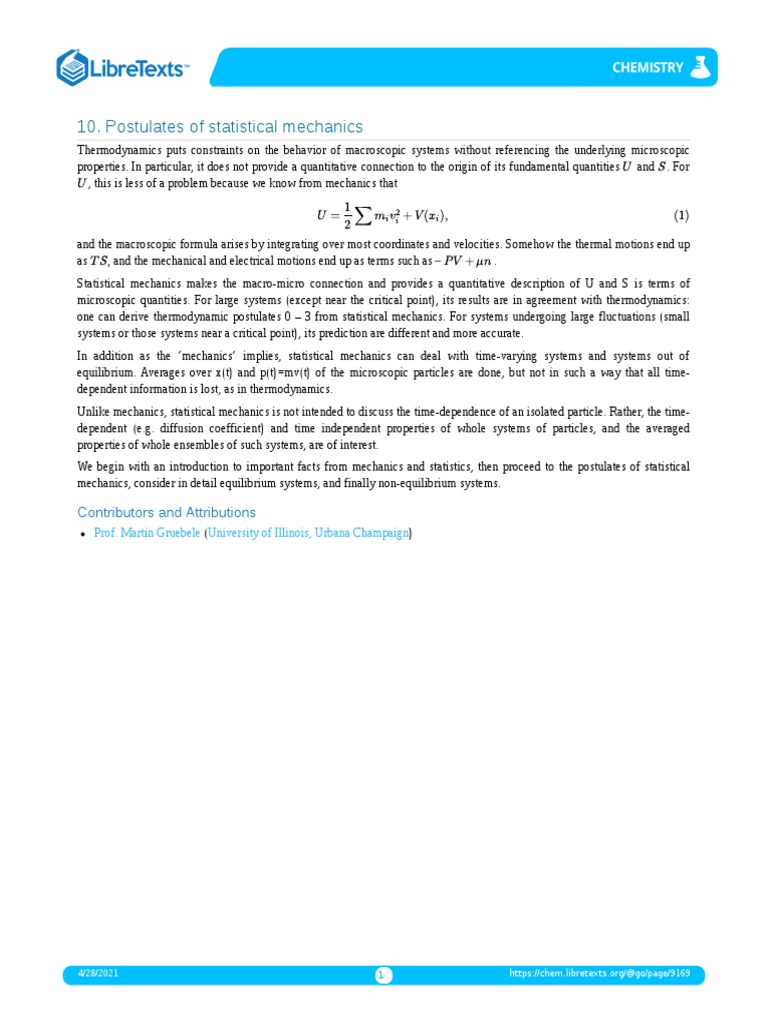 Postulates of Statistical Mechanics | PDF