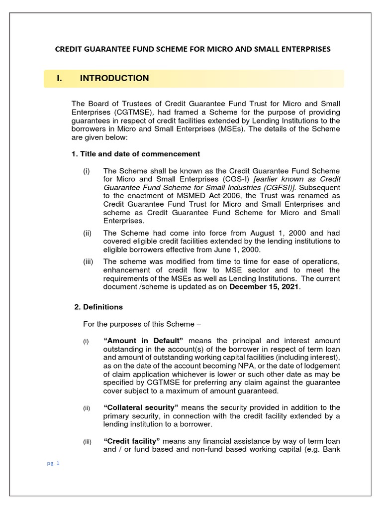 CGTMSE - Scheme Document CGS I - Updated As On December 2021 | PDF ...