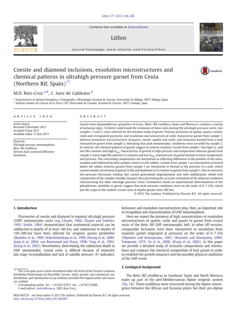 RUIZ CRUZ .2013 Coesite and Diamond Inclusions, Exsolution ...
