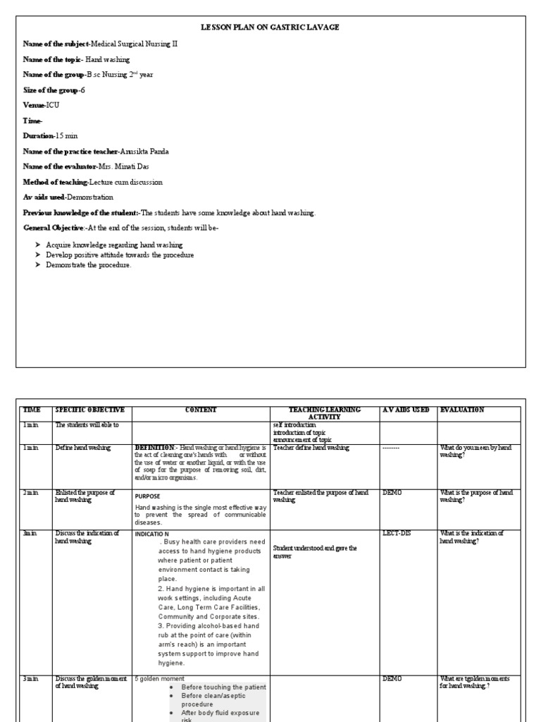 LESSON PLAN ON Hand Washing | PDF | Hand Washing | Hygiene